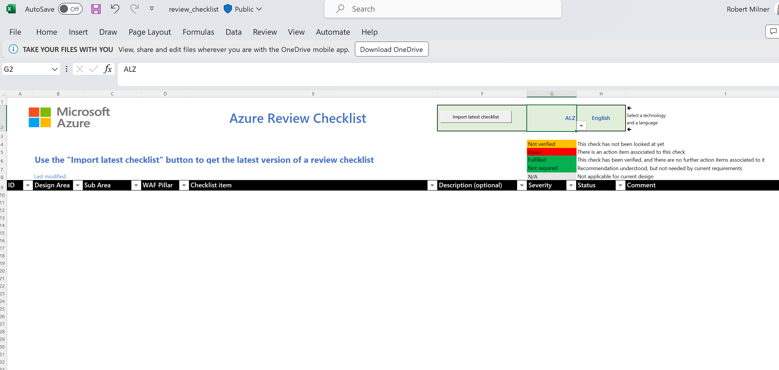 How to use Azure checklists